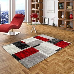 Pergamon Designer Teppich Maui Modern Karo Rot Anthrazit - 140x200 cm