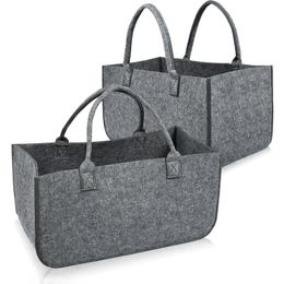 2 Stück Kaminholztasche Filz, Filztaschen Shopper mit Tragegriffen, Kaminholzkorb Filztasche für Holz Kaminholz und Zeitungen, auch als