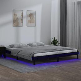 Massivholzbett，Schlafzimmerbett，Doppelbett mit LEDs Schwarz 160x200 cm vidaXL