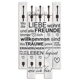 Garderobenleiste Artland "Wo die Liebe wohnt" Garderobenhalter Gr. B/H/T: 63 cm x 114 cm x 2,8 cm, grau Haken