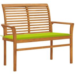 Gartenbank mit Hellgrüner Auflage Ruhebank Gartenstuhl 112 cm Massivholz Teak XZZZ393794 MAISONCHIC