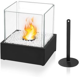 Bioethanol Kamin Feuerschale Tischkamin, Tragbarer Tischfeuer für Indoor und Outdoor mit Sicherheitsglas, Flammenlöscher, Natursteinen, Tischdeko für
