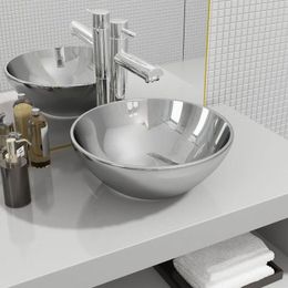 MAISONCHIC Waschbecken Aufsatzwaschtisch Waschschale für Badezimmer 32,5 x 14 cm Keramik Silbern DE76248