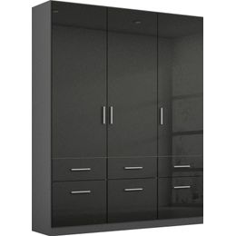 Drehtürenschrank Rauch "Celle" Schränke Gr. B/H/T: 136 cm x 197 cm x 54 cm, mit Schubkästen, 3 St., grau (graumetallic, hochglanz effektgrau) Drehtürenschränke