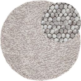Teppich CarpetFine "Calo" Teppiche Gr. Ø 150 cm, 16 mm, 1 St., beige (dunkelbeige) Schurwollteppiche