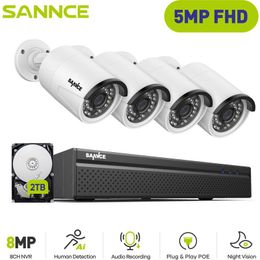 Videoüberwachungsset 5MP nvr 4KAMERAS smart ir nachtsicht eingebautes mik sicherheitssystem - 2TB hdd - SANNCE