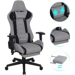 Puluomis - Gaming stuhl mit fußstütze und Massage 150kg Bürostuhl ergonomisch Chefsessel Computerstuhl Drehstuhl leinen Grau - Grau