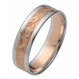 Trauring Firetti "Schmuck Geschenk Gold 375 Hochzeit Ehering "LIEBE" Ranke" Fingerringe Gr. 16,5, ohne Brillant, Roségold 375-Weißgold 375, 6 mm, rosegold (roségoldfarben, weißgoldfarben) Trauringe