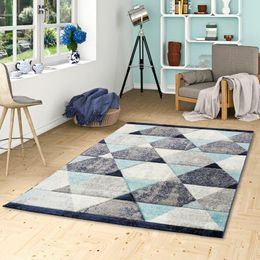 Pergamon - Designer Teppich Maui Modern Rauten Grau Blau - 80x150 cm