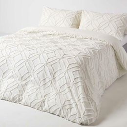 Perkal Bettwäsche 230 x 220 cm weiß aus 100% Baumwolle, getuftet mit Diamant-Muster - Weiß - Homescapes