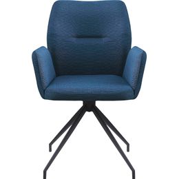 Armlehnstuhl Salesfever Stühle Gr. B/H/T: 59 cm x 88 cm x 58 cm, Webstoff strukturiert Strukturoptik, Armlehnstuhl mit 180 Drehfunktion Blau + Metall, blau (blau, schwarz, schwarz) Armlehnstühle