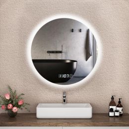 Badspiegel Rund mit Beleuchtung 60cm Uhr led Badezimmerspiegel mit Touch,Dimmbare Helligkeit Wandspiegel