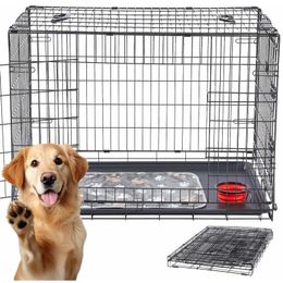 Arebos Hundekäfig 92,5 x 60 x 66 cm Hundetransportbox Auto klappbar Hundebox faltbar Transportbox Hund mit 2 Türen Hundekäfig für Zuhause inkl. Kuscheldecke