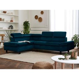 Nairobi – ecksofa mit schlaffunktion – aus samt – 5-sitzer – mit kopfstützen – links - entenblau - Entenblau