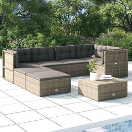 7-tlg. Garten-Lounge-Set,Gartenmöbel-Set mit Kissen Grau Poly Rattan vidaXL