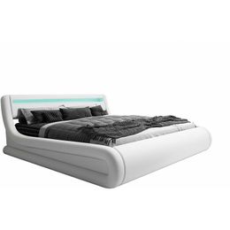 Mb Moebel - Polsterbett mit Bettkasten Bettgestell Bett Doppelbett mit led Beleuchtung Bettkasten Bett Holzstruktur mit Kunstlederbezug Weiss Matt