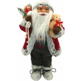 Dekofigur Weihnachtsmann 40 cm mit Geschenkesack & Teddybär - Mehrfarbig