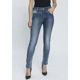 Slim-fit-Jeans Herrlicher "PEPPY SLIM RECYCLED DENIM" Gr. 25, Länge 32, blau (bamiyan blue 868) Damen Jeans Röhrenjeans