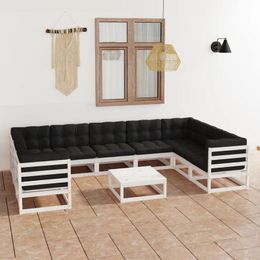 10-tlg. Garten-Lounge-Set,Gartenmöbel-Set mit Kissen Weiß Massivholz Kiefer vidaXL