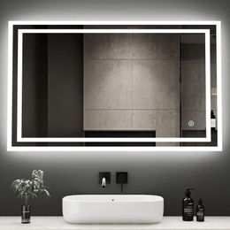 Bad spiegel touch mit beleuchtung 100x60cm badspiegel led badezimmerspiegel mit licht dimmbar wandschalter warmweiß