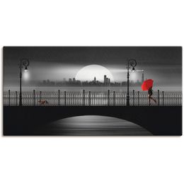 Wandbild Artland "Die Brücke im Regen" Bilder Gr. B/H: 100 cm x 50 cm, Leinwandbild Brücken, 1 St., schwarz Kunstdrucke
