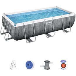 Aufstellpool Bestway Power Steel Rattan 404x201x100 cm mit Kartuschenreiniger2.006 l/s mit Leiter