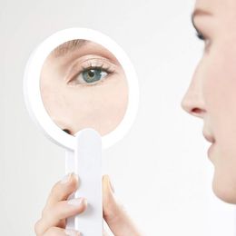 Led Hand Spiegel Reise Make-Up Spiegel mit led Licht Mini Kosmetik Spiegel mit Swivel Faltbare Griff Weiß