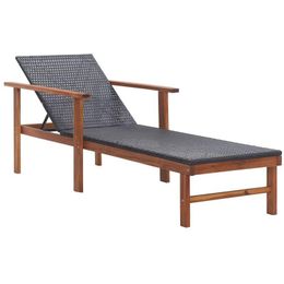 MAISONCHIC - Sonnenliege,Liegestuhl,Gartenliege Poly Rattan und Akazie Massivholz Schwarz VEIN725668