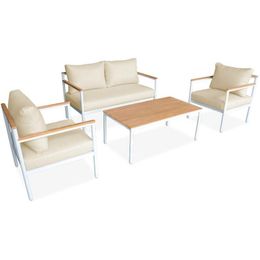 Gartenmöbelset für 4 Personen aus FSC-Akazienholz und Aluminium Weiß / Beige - Weiß - Sweeek