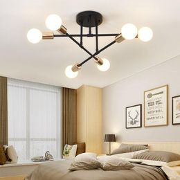 Axhup - Deckenleuchte 6x E27 Pendelleuchte Vintage Industrial Innenlicht Lampe für Küche Schlafzimmer Wohnzimmer Schwarz und Kupfer