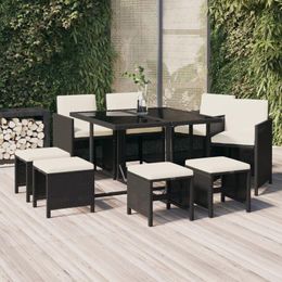 9-tlg. Garten-Essgruppe Gartenmöbel Set Terrassen/Balkon/Outdoor-Essgruppe mit Kissen Poly Rattan Schwarz ETHJ987619 MAISONCHIC