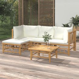 MAISONCHIC - 5-tlg. Garten-Lounge-Set Gartenmöbel-Set Terrassen-Sitzgruppe mit Cremeweißen Kissen Bambus ZDEH72920