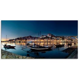 Glasbild Artland "Porto - Nachtpanorama" Bilder Gr. B/H: 100 cm x 50 cm, Glasbild Europa Querformat, 1 St., blau Glasbilder