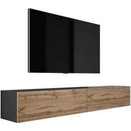 Hängendes TV-Schrank - Modernes Design mit Push-to-Open-Funktion. A: B: 2 x 100 cm, H: 34 cm, T: 32 cm. TV Lowboard, TV Board, TV Sideboard Hängend,