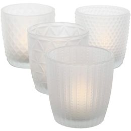 Boltze Windlicht Set Marilu 4-tlg weiß matt Deko-Gläser Kerzenständer Ã¸ 8 cm