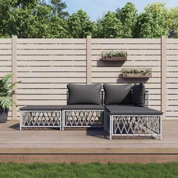 4-tlg. Garten-Lounge-Set, Gartenmöbel, Sitzgruppe Gartenset mit Kissen Weiß Stahl LLOAQ871053 MAISONCHIC
