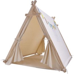 Sienna Spielzelt für Kinder in Beige mit Fenster, Flaggen & Bodenmatte Kinderzelt aus 100% Baumwolle & fsc 100% Holz Spielzelt / Wigwam / Tipi Zelt