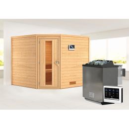 Karibu Sauna ""Leona" mit Energiespartür Ofen 9 kW Bio externe Strg modern" Saunen beige (naturbelassen) Saunen