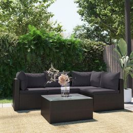 MAISONCHIC - 5-tlg. Garten-Lounge-Set Gartenmöbel-Set Terrassen-Sitzgruppe mit Auflagen Poly Rattan Schwarz ZDEH12552