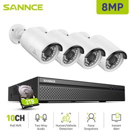 10CH Videoüberwachungssets 8MP nvr 4Kameras Smart ir Nachtsicht Eingebautes Mik Sicherheitssystem - 2TB hdd - SANNCE