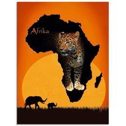 Glasbild Artland "Afrika der schwarze Kontinent" Bilder Gr. B/H: 60 cm x 80 cm, Glasbild Wildtiere Hochformat, 1 St., orange Glasbilder