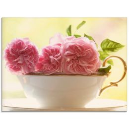 Glasbild Artland "Vintage Rosen" Bilder Gr. B/H: 80 cm x 60 cm, Glasbild Blumen Querformat, 1 St., pink Glasbilder