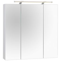 Spiegelschrank Schildmeyer "Dorina" Schränke Gr. B/H/T: 70 cm x 71 cm x 16 cm, weiß (weiß glanz) Bad-Spiegelschränke Breite 70 cm, 3-türig, LED-Beleuchtung, Schalter-Steckdosenbox