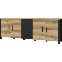 Sideboard Helvetia "Olin" Sideboards Gr. B/H/T: 220 cm x 79 cm x 48 cm, eiche grand natural/eiche grand natural-schwarz matt, 3, braun (eiche grand natural, eiche schwarz matt) Sideboards