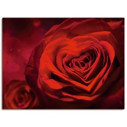 Wandbild Artland "Valentinseinladung mit Herzen und Rosen" Bilder Gr. B/H: 120 cm x 90 cm, Leinwandbild Blumen Querformat, 1 St., rot Kunstdrucke