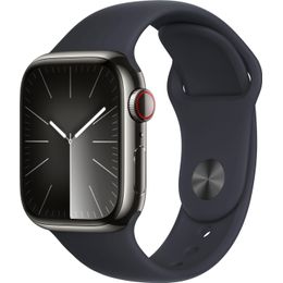Smartwatch Apple "Watch Series 9 GPS + Cellular 41mm Edelstahl" Smartwatches grau (graphite) Fitness-Tracker