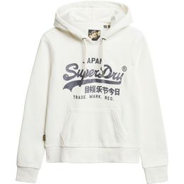 Kapuzensweatshirt Superdry "METALLIC VL GRAPHIC HOODIE" Gr. L, beige (ecru) Damen Sweatshirts