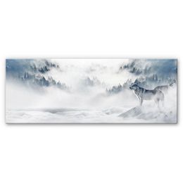 Acrylglasbild Wall-Art "Wölfe im Schnee Panorama" Bilder Gr. B/H: 100 cm x 40 cm, Panorama, weiß Acrylglasbilder