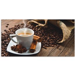 Küchenrückwand Artland "Kaffeetasse Leinensack mit Kaffeebohnen" Spritzschutzwände Gr. B/H: 100 cm x 50 cm, braun Küchendekoration