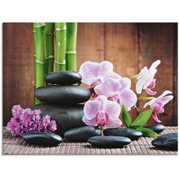 Glasbild Artland "Spa Konzept Zen Steinen Orchideen" Bilder Gr. B/H: 80 cm x 60 cm, Zen, 1 St., pink Glasbilder